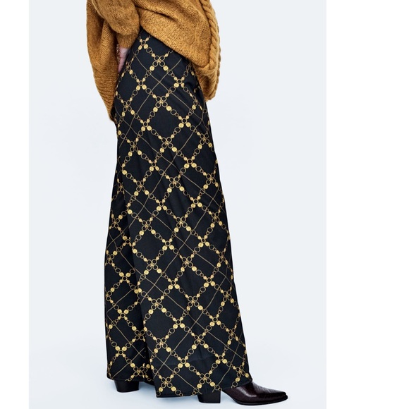 Zara | Pants & Jumpsuits | Nwt Zara Blackgold Wide Leg Chain Link Pants ...